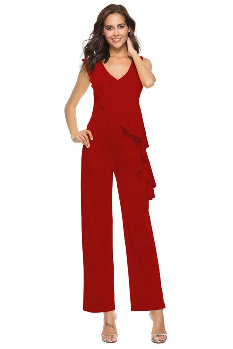 Summer Without Sleeve V Neck High Waist Jumpsuit Plus Size Women