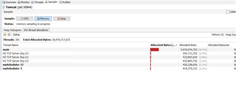 java what is total allocated memory in visualvm sampler