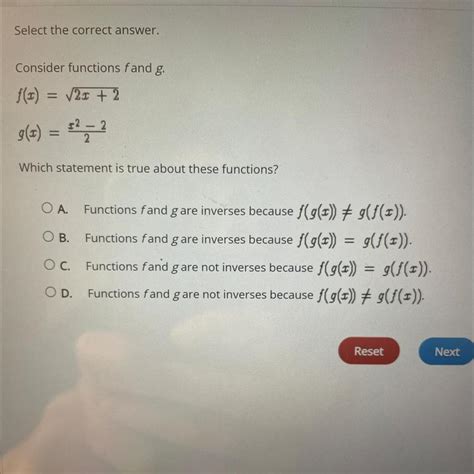 Please Help Select The Correct Answer Consider Functions F And G F