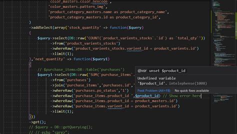 php laravel query builder addselect whereraw condition show error