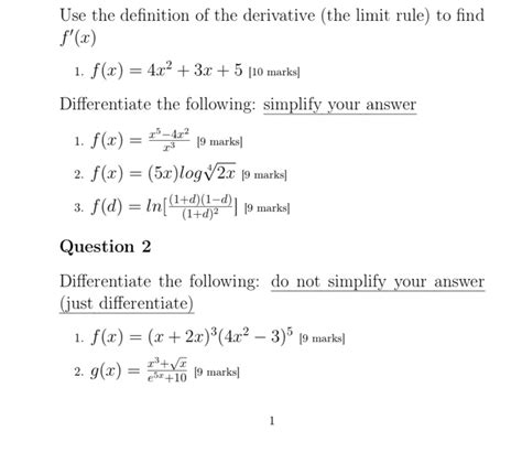 Solved Use The Definition Of The Derivative The Limit Rule