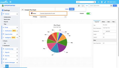 how do i configure pie chart in the intelligence dashboards of apptivo