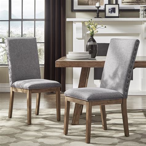 Weston Home Kirk Nailhead Accent Parson Linen Dining Chair Set Of 2