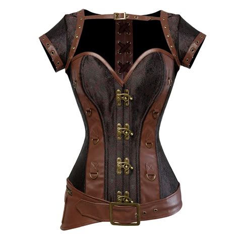 Steampunk Corset Spiral Steel Boned Brown Leather Waist Gothic Bustier