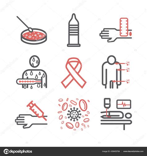 Hiv Aids Symptoms Treatment Line Icons Set Vector Signs Web Stock