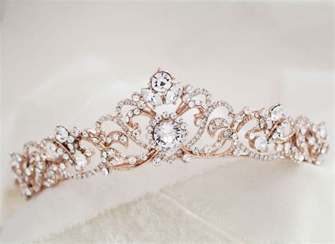 Rose Gold Bridal Tiara Rose Gold Wedding Crown Rhinestone Etsy In