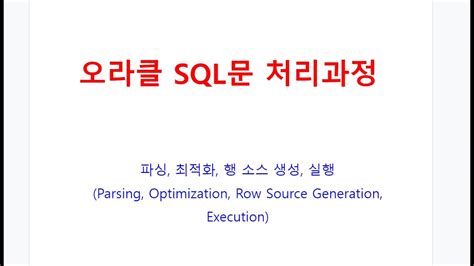 오라클 sql문 실행순서 하드파싱 소프트파싱 최적화 optimizer row source generation 파싱트리