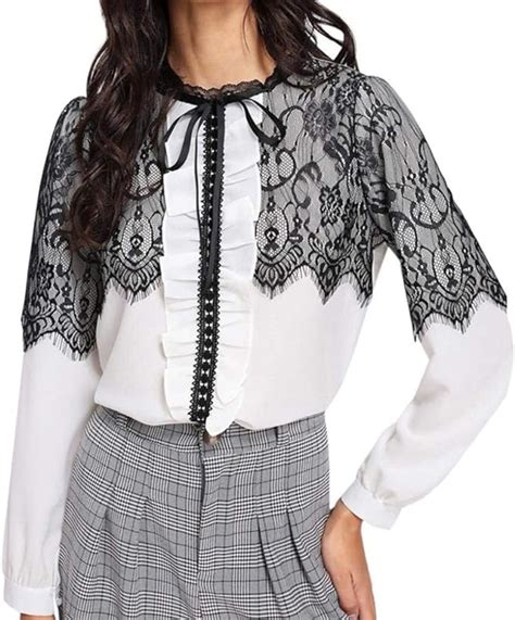 Sweatshirt Damen Elegant Spitze Chiffon Blusen Vintage Oberteile