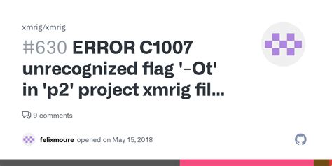 error c1007 unrecognized flag ot in p2 project xmrig file link