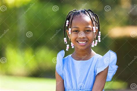 Outdoor Close Up Portrait Of A Cute Young Black Girl African P Stock