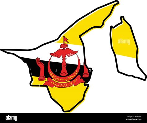 Simplified Map Of Brunei Outline With Slightly Bent Flag Under It