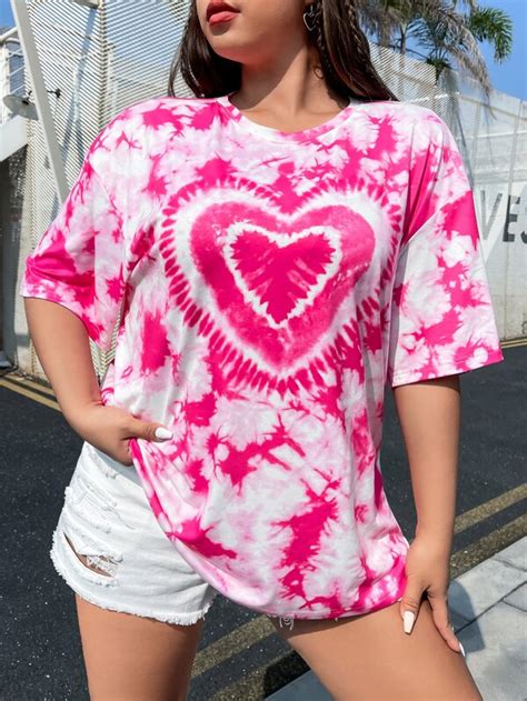 Shein Qutie Plus Heart Print Tie Dye Drop Shoulder Tee Shein Uk