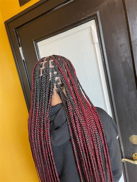 Knotless Box Braids Black And Burgundy Hair Black Box Braids Box