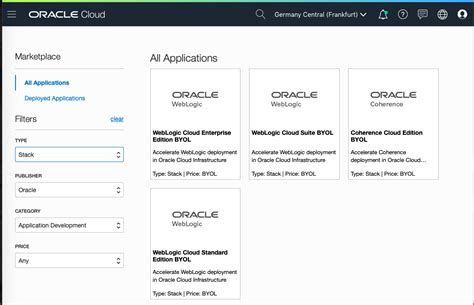 oracle cloud create weblogic instance with database