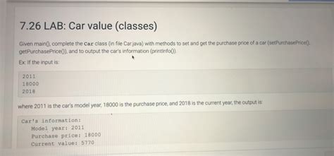 7 26 lab car value classes given main complete