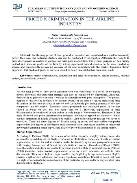 Price Discrimination In The Airline Industry Pdf