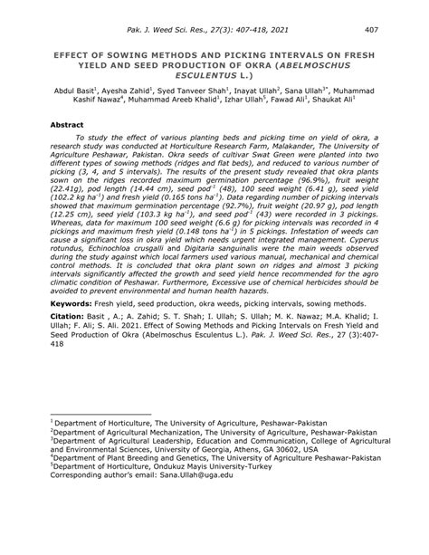 Pdf Effect Of Sowing Methods And Picking Intervals On Fresh Yield And