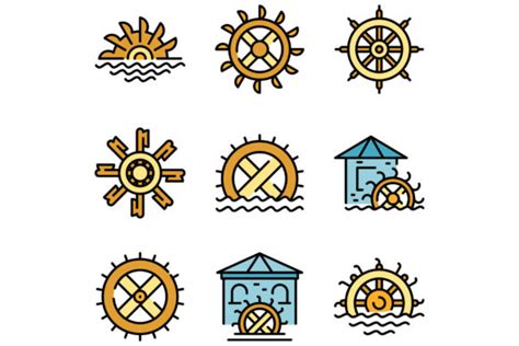 Water Mill Icons Vector Flat Graphic By Ylivdesign · Creative Fabrica