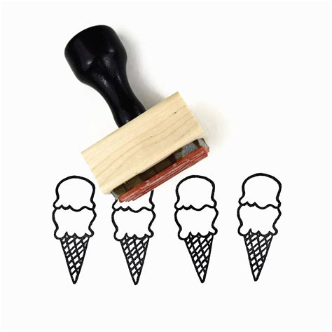 Ice Cream Stamp Hand Drawn Ice Cream Cone Rubber Stamp By