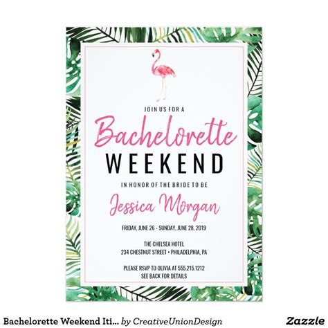 Bachelorette Weekend Itinerary Tropical Flamingo Invitation Zazzle