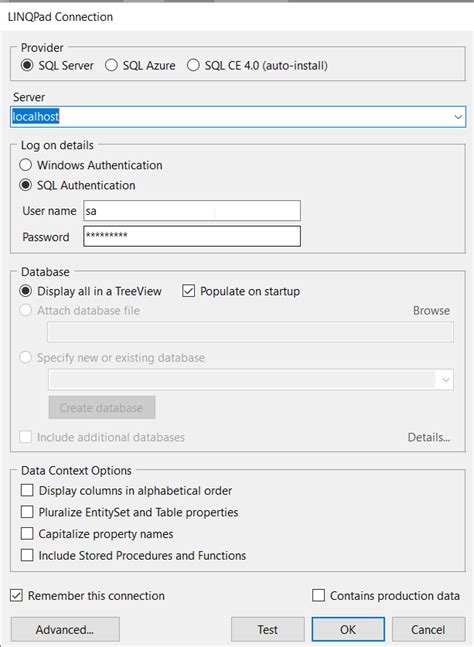 linqpad 6 connecting to sql server 2019 docker got the