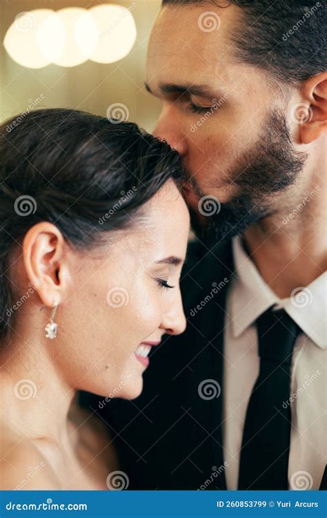 Couple Love And Affection Kiss On Forehead For Loving Caring And