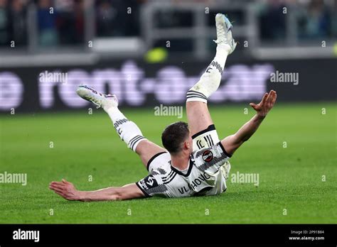 Dusan Vlahovic Of Juventus Fc Lies On The Ground During The Uefa Europa