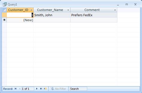 ms access 2007 create a query that excludes records that contain a