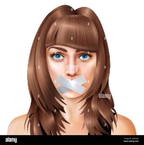 Woman With Closed Mouth Realistic Composition Young Girl Stands And Her