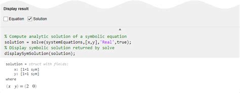 solve algebraic equation using live editor task matlab and simulink