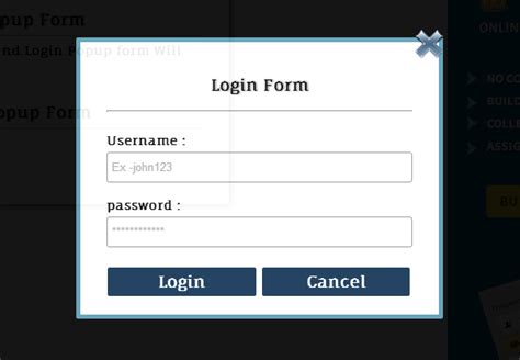 jquery popup login and contact form formget