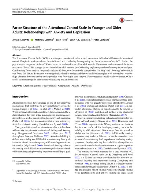 Factor Structure Of The Attentional Control Scale In Younger And Older