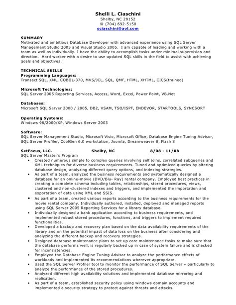 sql developer resume