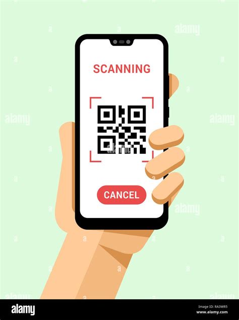 Hand Holds The Smartphone With Qr Code Scanner Application Flat Vector