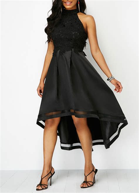 Black Lace Panel Sleeveless High Low Dress Usd 36 23