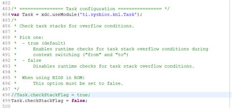 rtos cc1310 how to enable the option of check task stacks for overflow