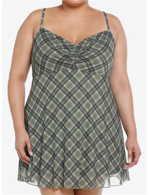 Social Collision Green Plaid Mesh Mini Dress Plus Size Hot Topic