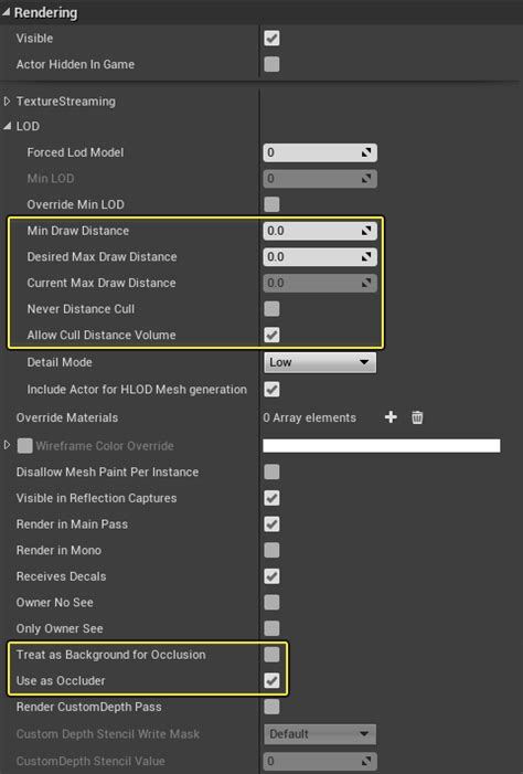 visibility and occlusion culling settings unreal engine 4 27