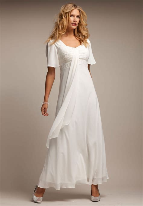 Plus Size Flutter Sleeve Beaded Empire Waist Gown Plus Size Dresses