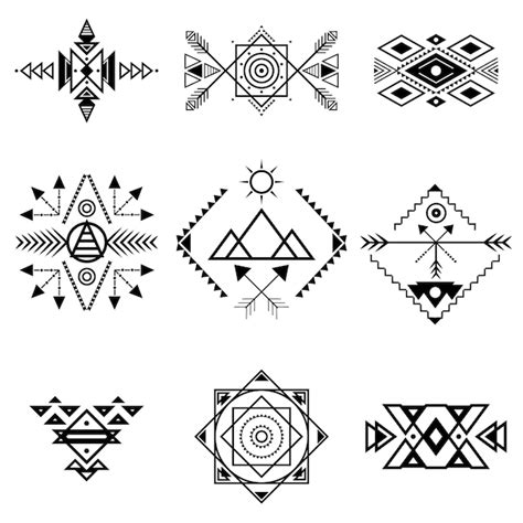 Premium Vector Aztec Style Ornament Black Thin Line Icon Set Vector