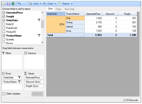 adding multiple fields in values list componentone flexpivot for winforms