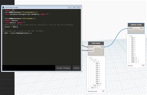 use the flatten node in python script designscript dynamo