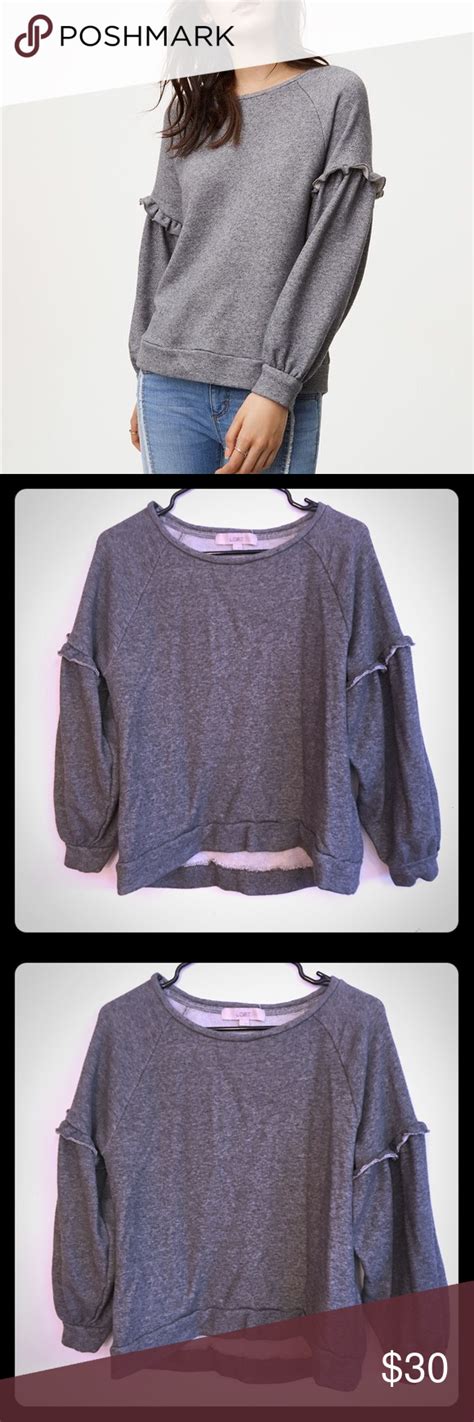 Sold Loft Gray Ruffle Sleeve Sweatshirt