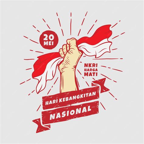 Hari Kebangkitan Nasional 20 메이 번역 5월 20일 인도네시아 각성의 날 벡터 그림 프리미엄 벡터