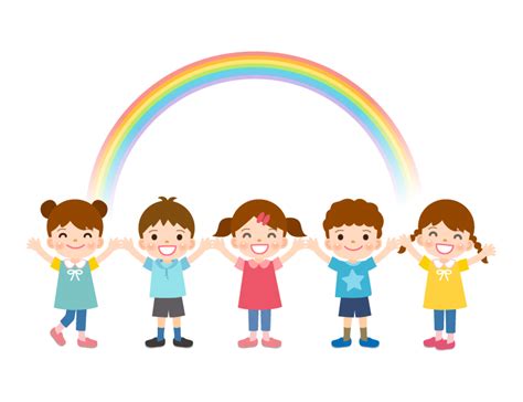 笑顔の子どもたちと虹のイラスト 無料のフリー素材 イラストエイト