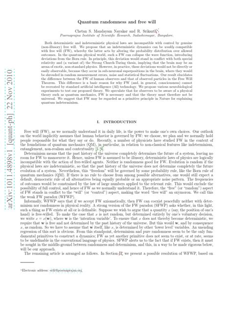 quantum randomness and free will computational complexity theory