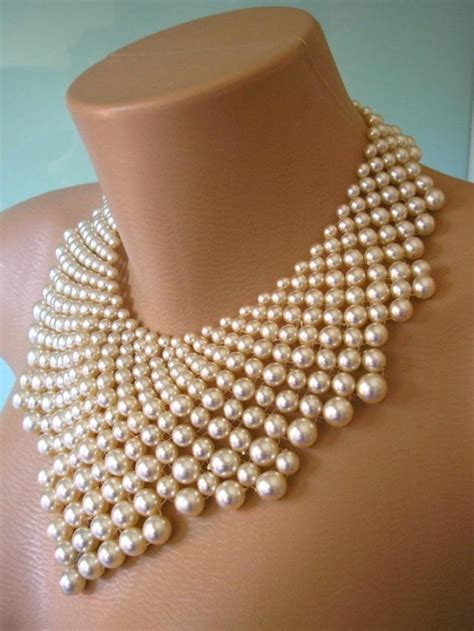 Pearl Statement Necklace The Great Gatsby Bridal Bib Art Deco