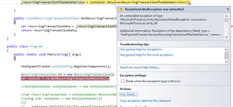 c unity config error in console application stack