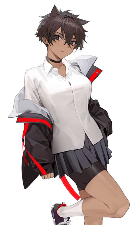 Original Characters Ohisashiburi Dark Skin Short Hair Brunette