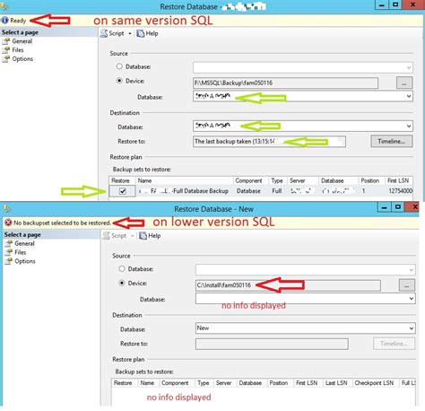 restore no backupset selected to be restored sql